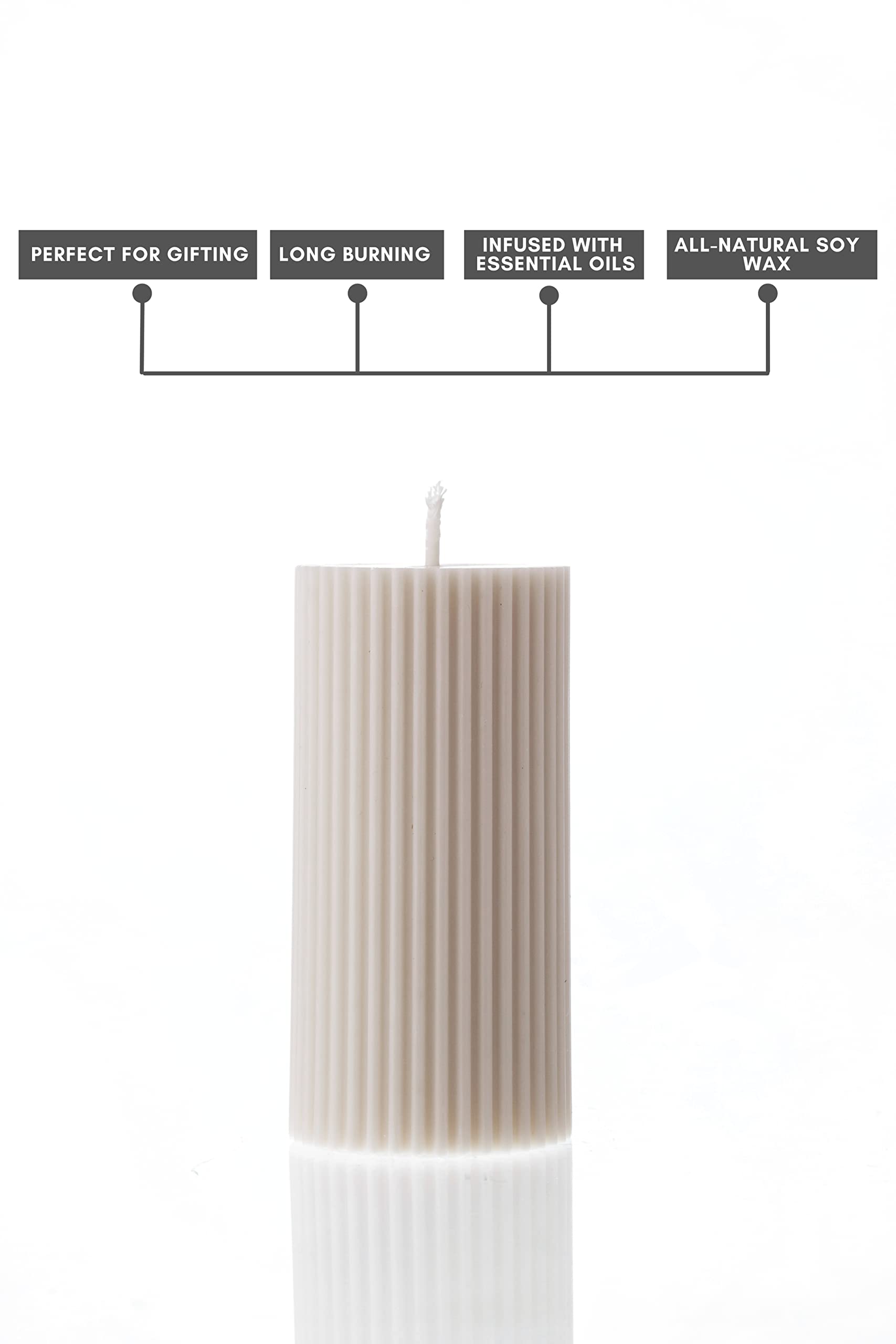 LAWA Roman Tall Ribbed Pillar Candle - Scented Soy Wax Stripped Dinner Candle | Classic Aesthetic Decoration Candle Set | Housewarming Gift | Wedding Event Decor - White (Medium)