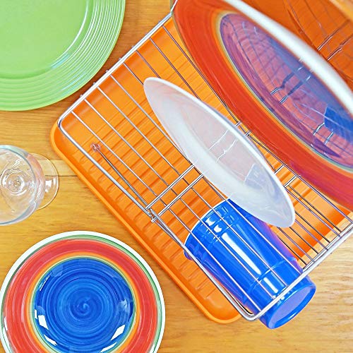 Dish Drying Rack w/ Folding Drainer, Orange - Southern Homewares - Kitchen Utensil Cleaning Set for Plates, Bowls, Cups