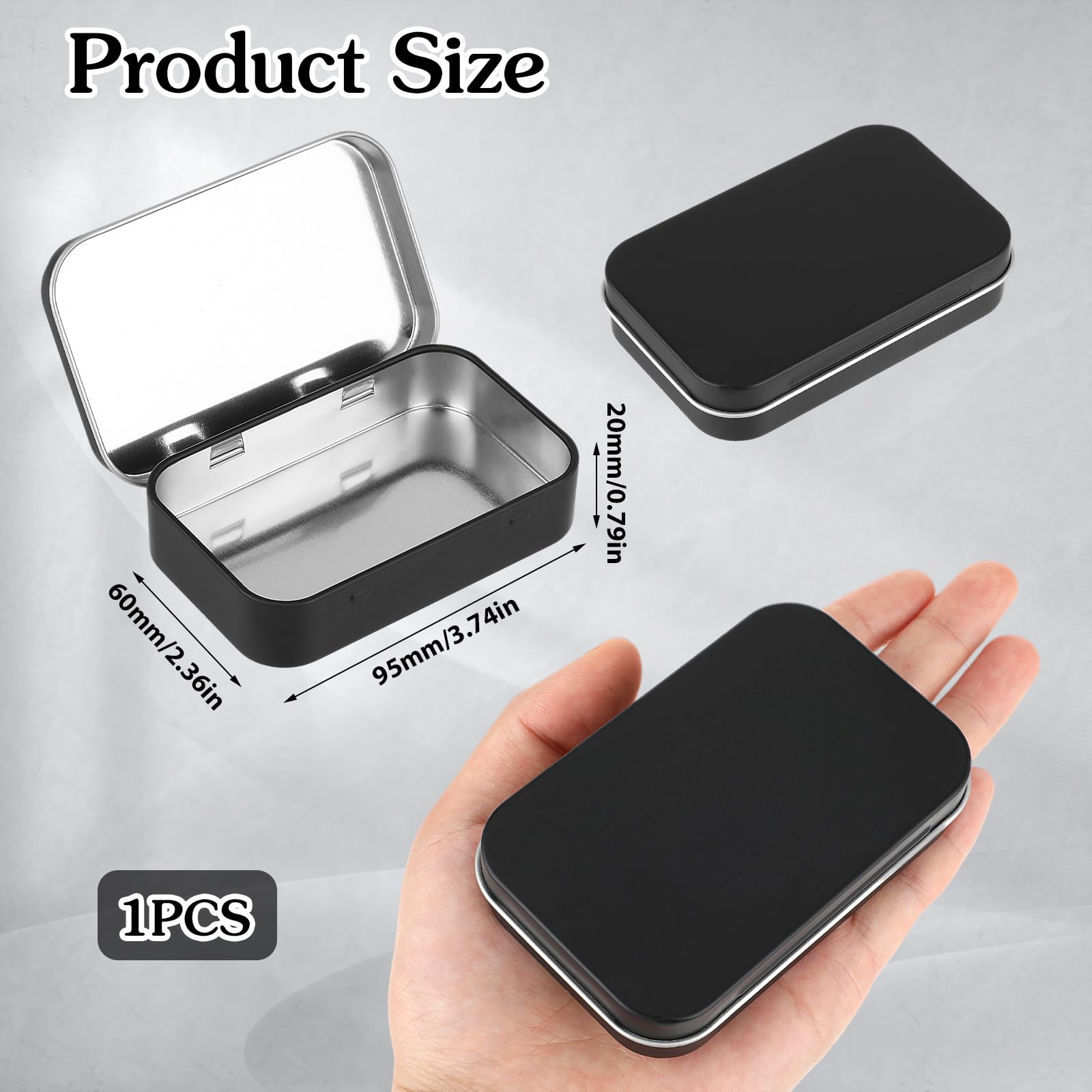 Qianyu Mini Portable Storage Organizer Rectangular Empty Hinged Tin Box Containers Small Container Tins with Lid Black Home Storage Boxes for Candies Key Earrings Jewelry Crafts Drawing Pin