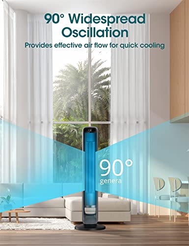 Tower Fan, 42” Portable Fan, 28dB Quiet and Quick Cooling, 90° Oscillation, 12 Speed Levels, 4 Wind Modes, Night Light, 12-Hour Timer, LED Display, Full Function Remote Control, for Home Bedroom