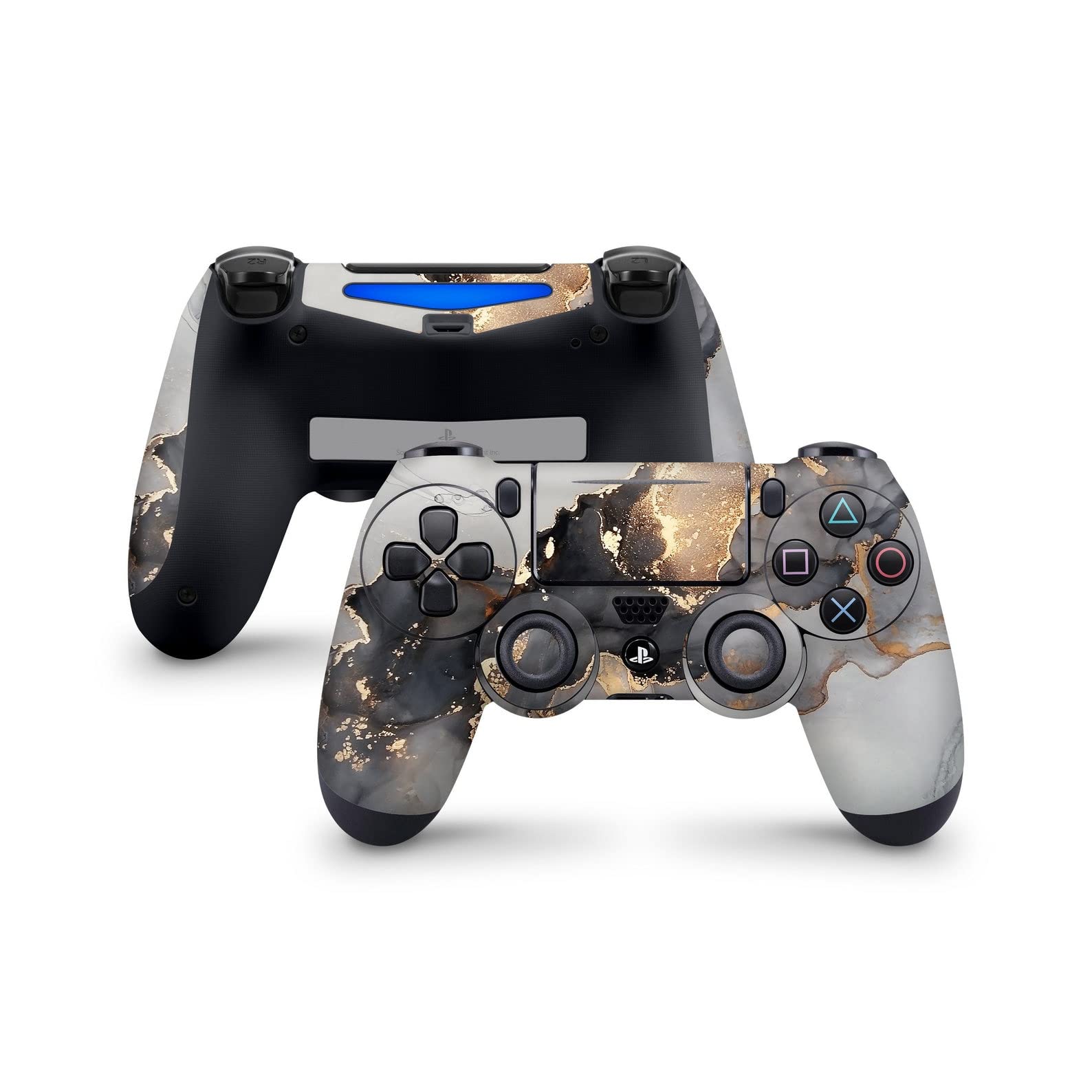ZOOMHITSKINS Compatible with PS4 Controller Skin, Black Marble Mineral Grey Silver Gold Quartz, Durable, 3M Vinyl, Made in The USA
