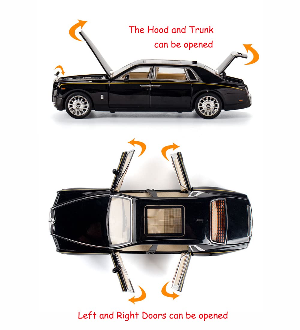 Toy Car Model Black Rolls-Royce Phantom Alloy Collectible Pull Back Vehicles Diecast with Light and Sound
