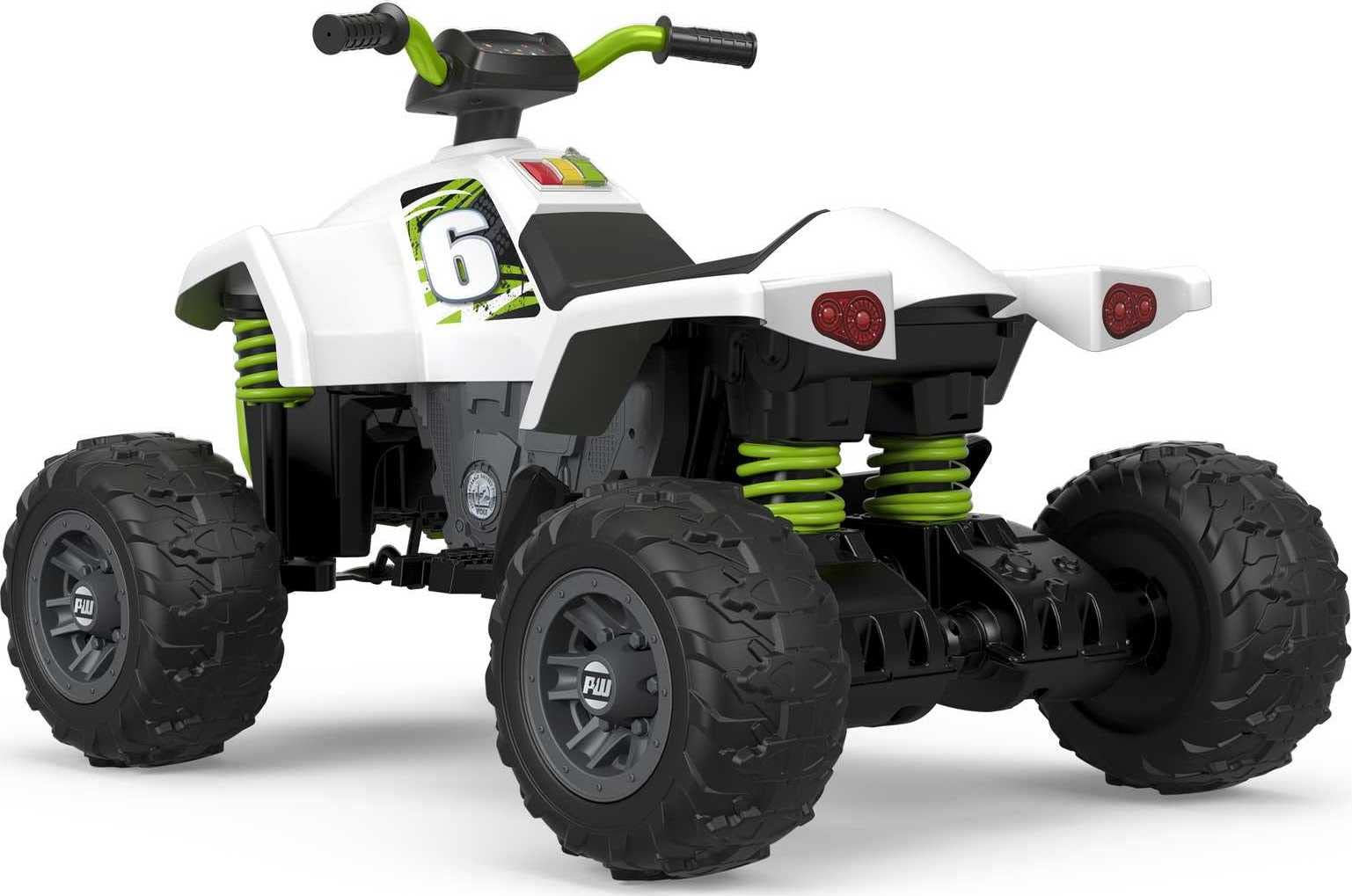 Power Wheels Racing ATV Ride-On Battery Powered Vehicle with Multi-Terrain Traction for Preschool Kids Ages 3+ Years, Silver