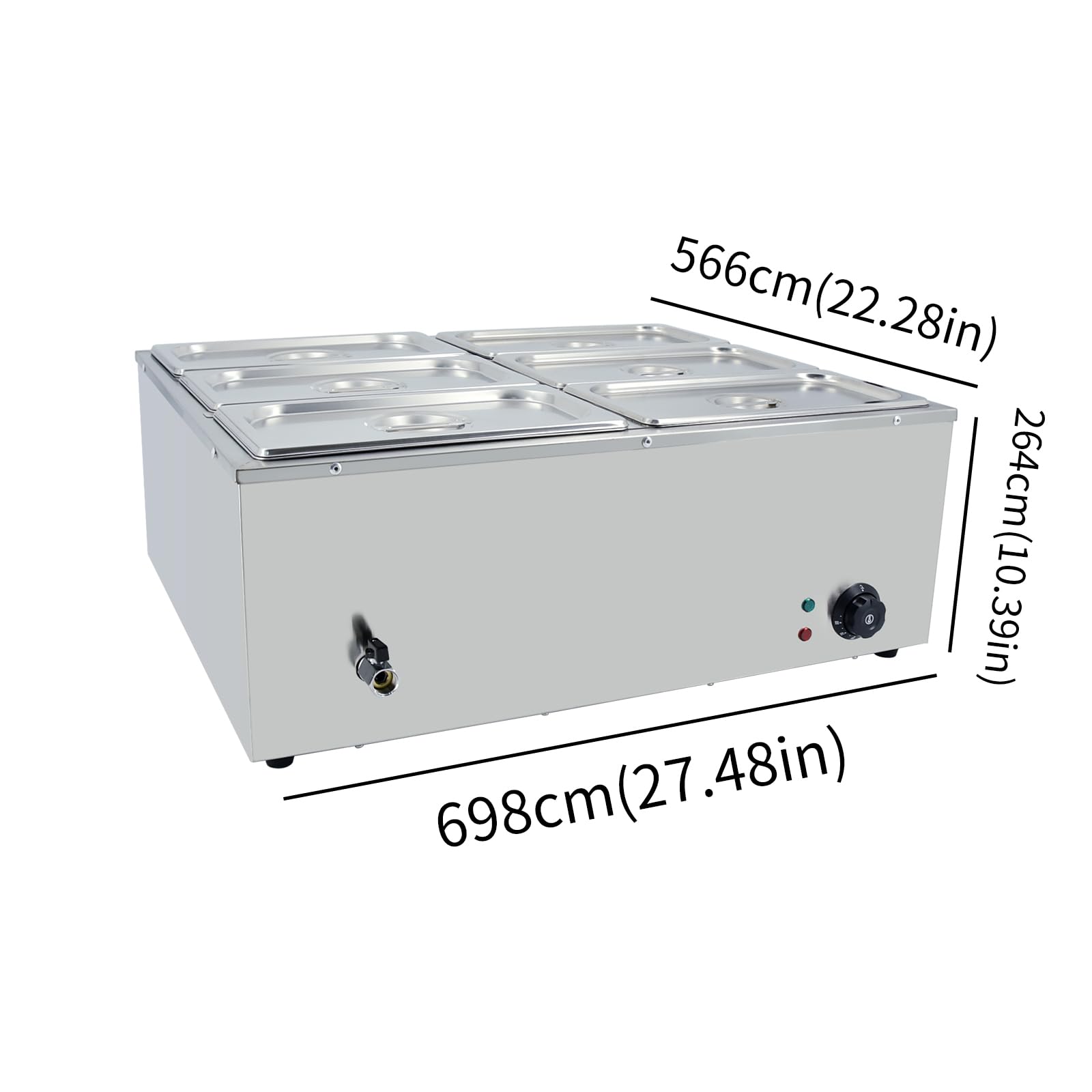 DULNICE Commercial Food Warmer,1500W Electric Steam Table 6inch Deep Stainless Steel Electric Bain Marie,with Temperature Control & Lid for Parties, Catering, Restaurants (6 x 1/3GN, 6-Pan, 32QT)