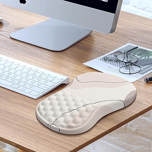 iCasso Ergonomic Mouse Pad Wrist Support, Wrist Rest, Comfortable Computer Gel Mouse Pad for Laptop, Memory Foam,Pain Relief Mousepad with Non-Slip PU Base for Office Home (Brown Art)