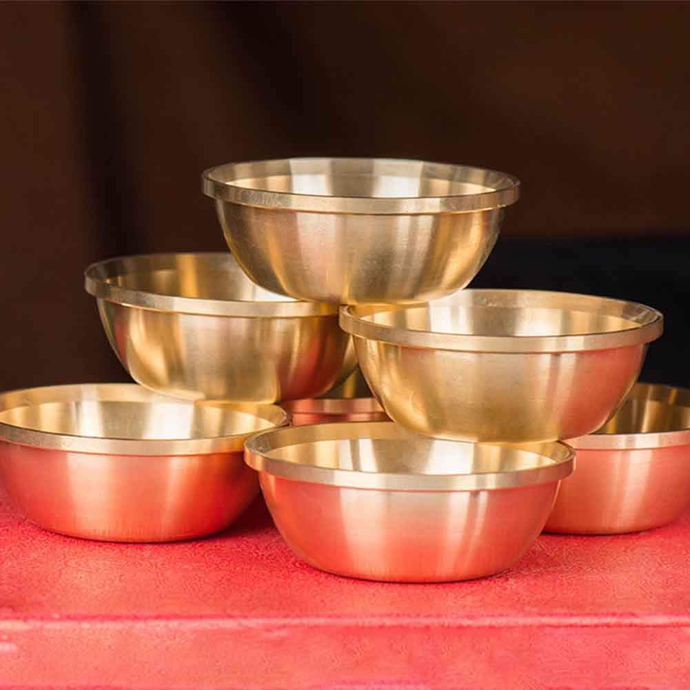 CALIDAKA 7 Pcs Tibetan Buddhist Supplies Offering Bowls, Brass Water Offering Bowl Copper Bowl Set