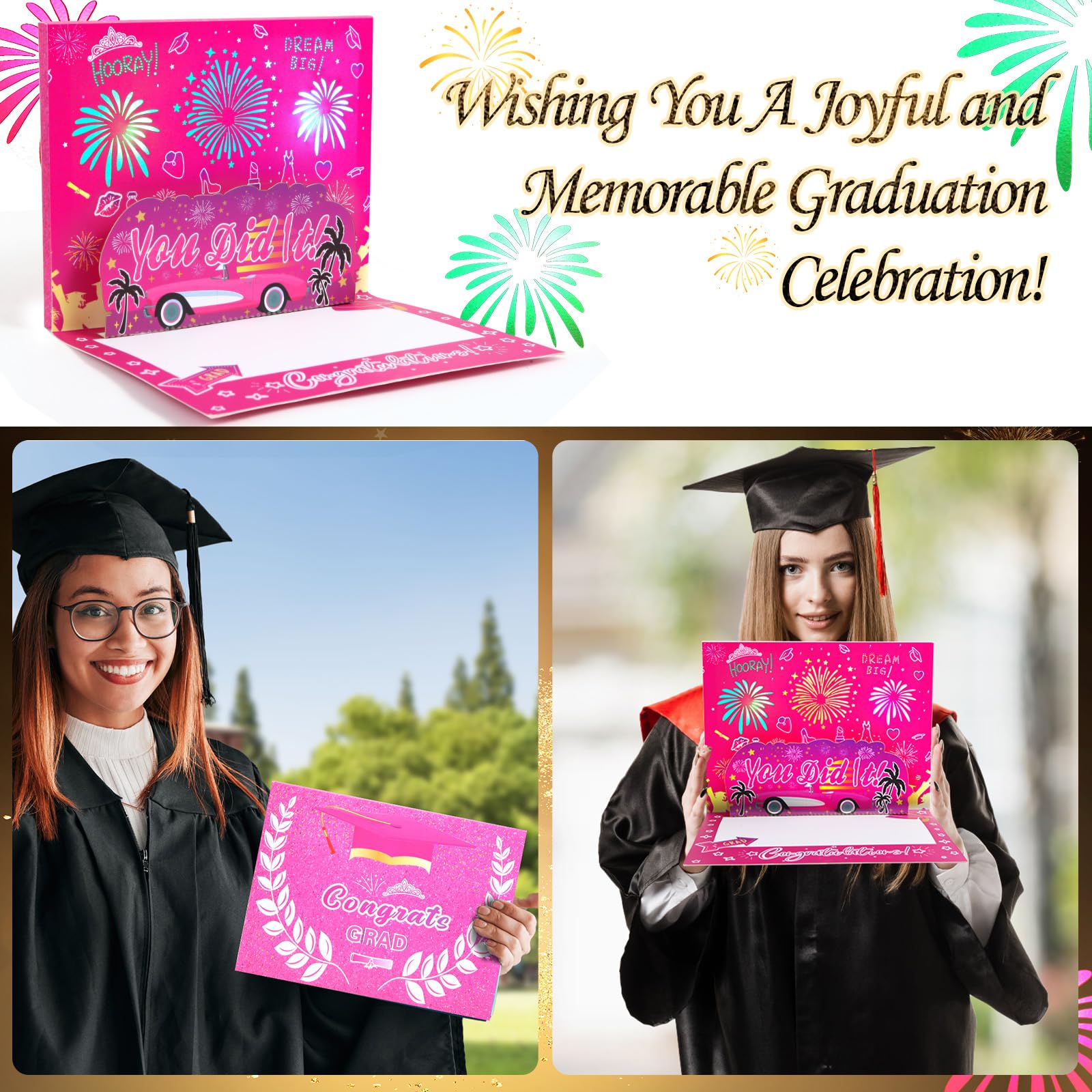Graduation Cards 2024, Graduation Fireworks 3D Pop-Up Card - Congratulations High School, College, and Master's Degree, a Unique Personalized Graduation Card - Premium Black (Envelope Not Included)