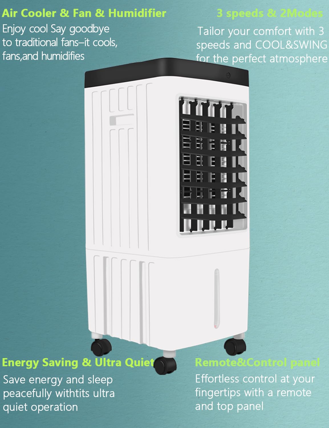 Evaporative Air Cooler,3-IN-1 Portable Air Conditioners Remote Control, 70° Oscillation Energy Efficient Air Cooler for Room Bedroom Home Indoor