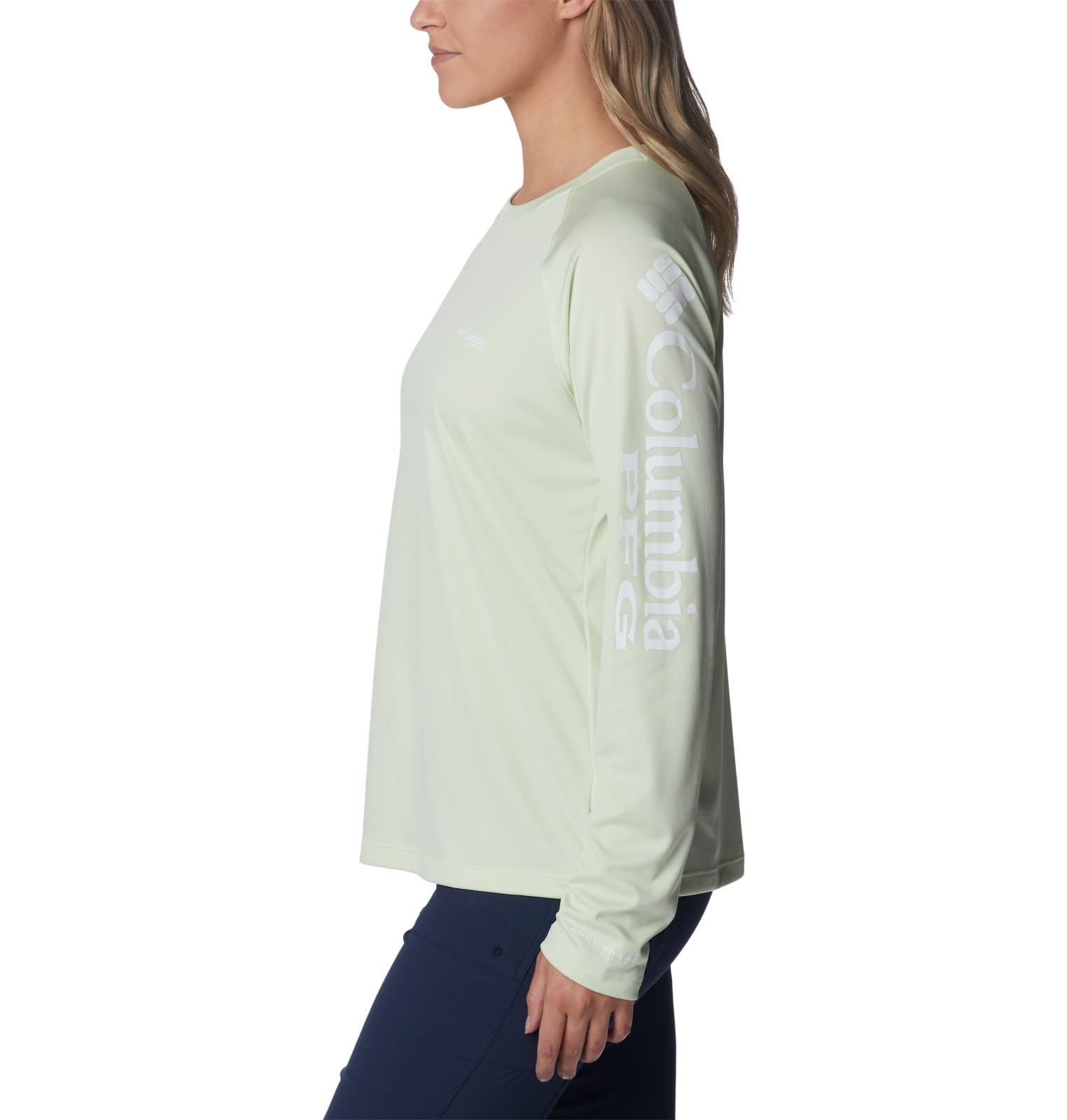 Columbia Women's Plus Size PFG Tidal Tee II Sun Protection Long Sleeve Shirt, Light Lime/White Logo, 2X