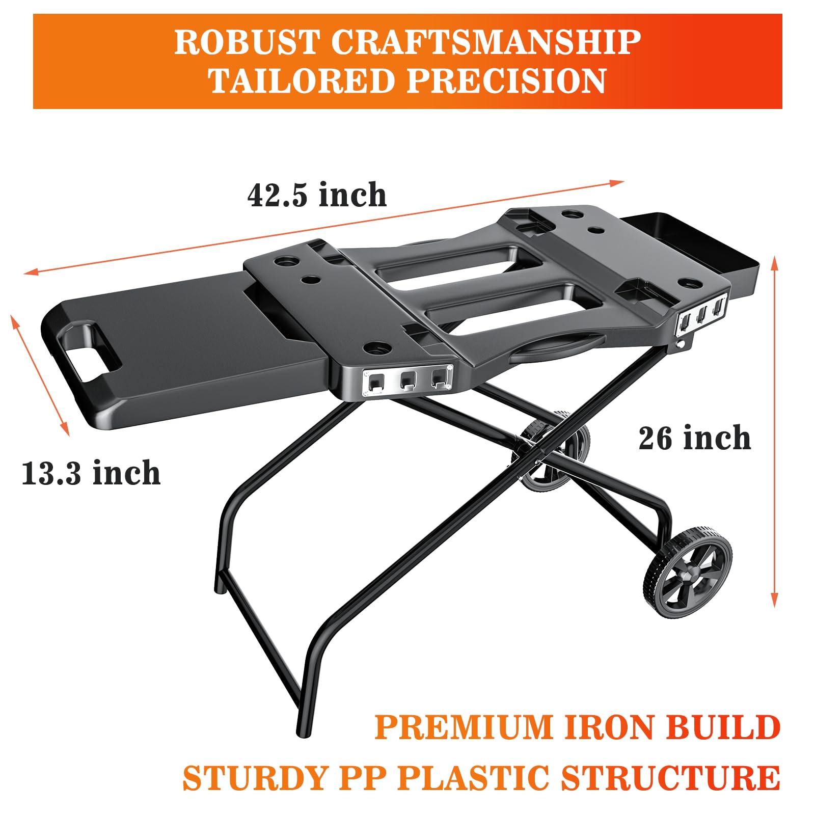 GRISUN Portable Grill Cart for Ninja Woodfire Grill OG700 Series, Folding Outdoor Grill Stand for Ninja OG701, Pit Boss 10697/10724, 22" Blackstone,Traeger Ranger Griddle with Table Shelf and Basket