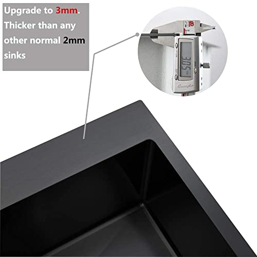Friho 33"x 22" Inch 18 Gauge Commercial Large Topmount Drop in Single Bowl Basin Handmade SUS304 Stainless Steel Kitchen Sink, Black Kitchen Sinks with Basket Strainer and Dish Grid