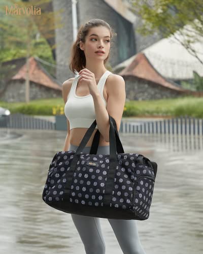 Marvolia Small Gym Bag for Women - Duffle Bag for Travel Weekender Bag with Shoe Compartment Carry on Bag for Women - Black