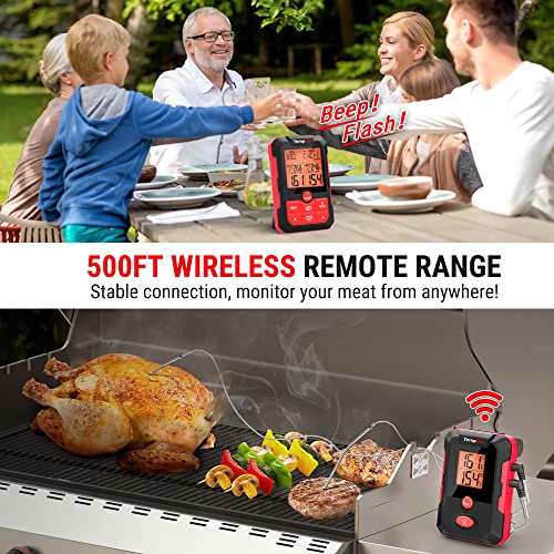 TempPro H10B 500FT Wireless Meat Thermometer with Dual Meat Probe, Remote Meat Thermometer Wireless with Alarm, Smoker Thermometer Wireless Thermometer for Grilling Cooking Oven BBQ, Smart Thermometer