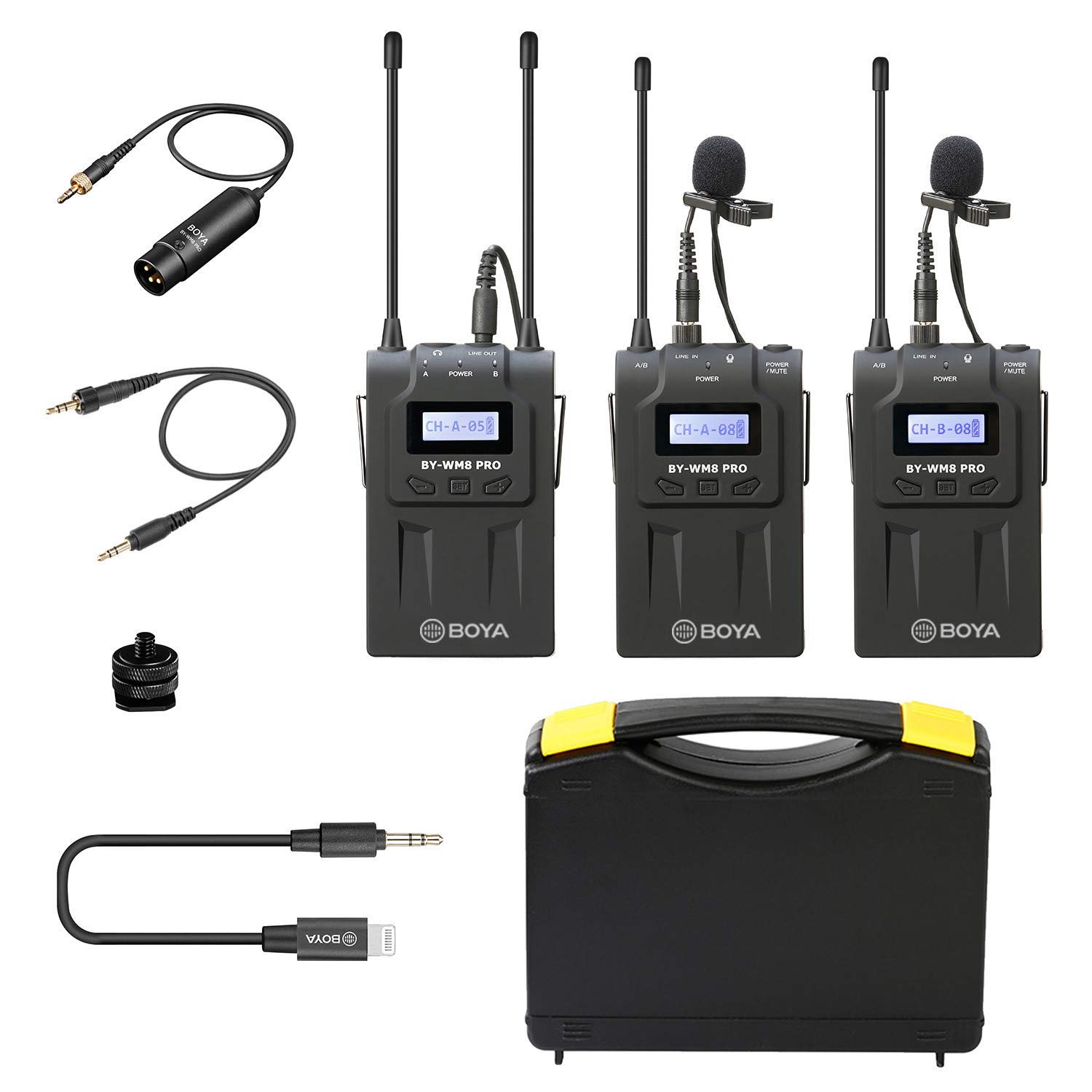 Wireless Lavalier Microphone System for iPhone 11 8 x 7 6 Camera, BOYA Dual-Channel 2 Transmitter & 1 Receiver for DSLR Recorder Samsung Smartphone Youtube Street Interview Facebook Livesteam Vblog