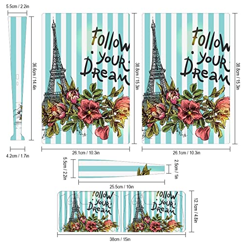 Eiffel Tower and Stripes of Flowers Full Protective Skin Cover Design Wrap Decal Sticker Compatible with PS5 Digital Edition Console and Controller