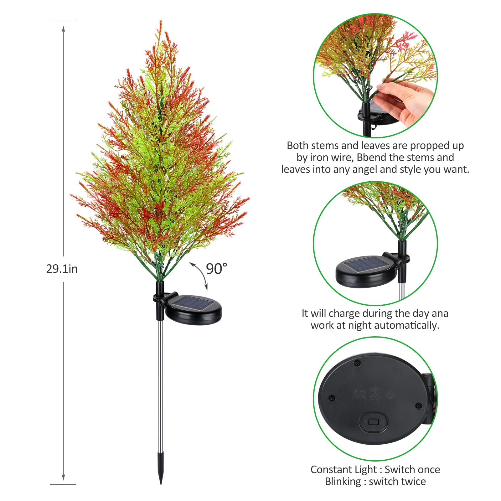 COSYONALL Solar Christmas Tree Lights Decorations Outdoor, 2 Pack Waterproof Solar Flowers Light with 12 LEDs