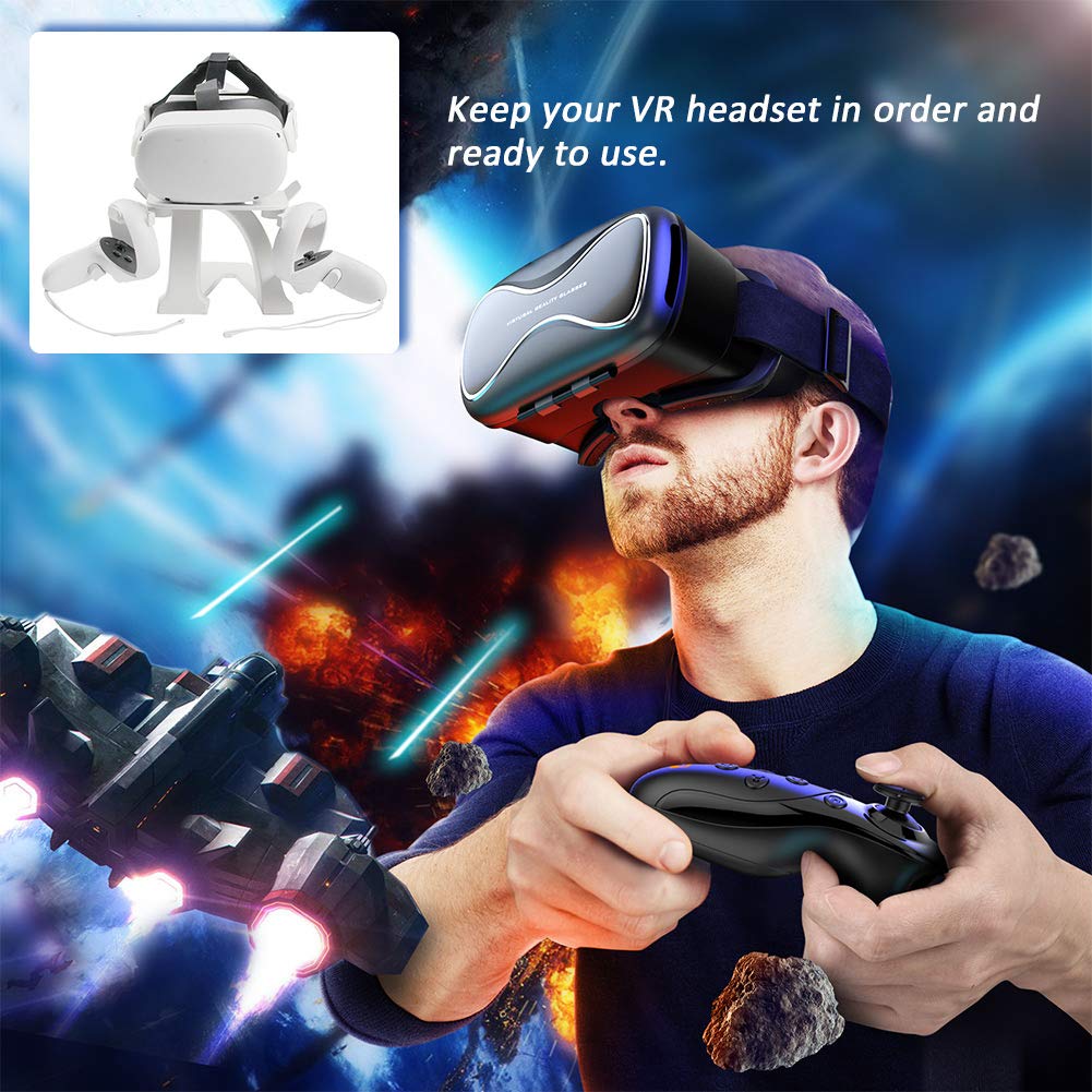 CALIDAKA VR Stand for Oculus Ques t 2, Portable VR Headset Holder Durable VR Headset Holder VR Controller Display Stand with Game Controller Holder for Oculus Ques t 1/2 (Only Stand)