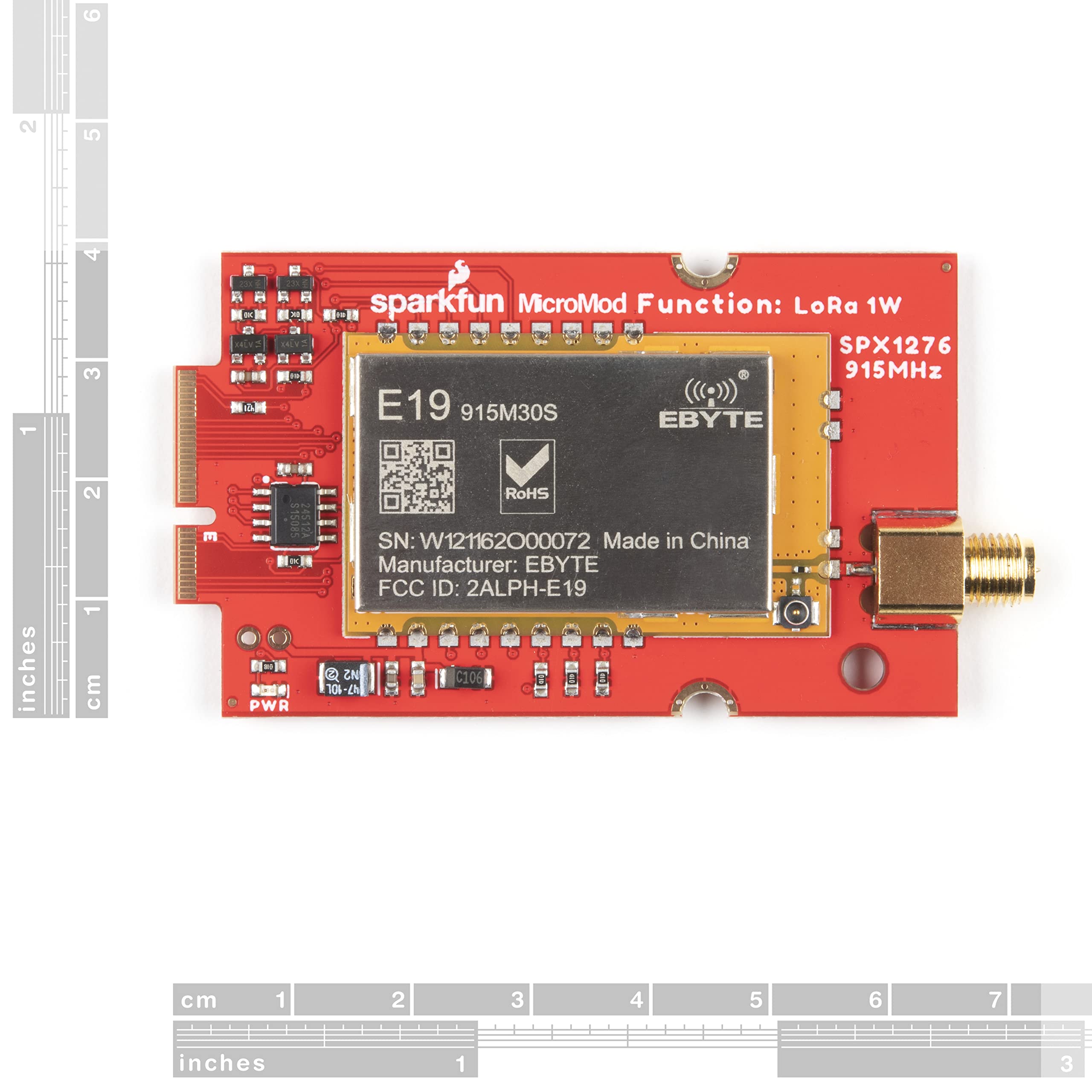 SparkFun MicroMod LoRa Function Board - 1W 915M30S LoRa Module Frequency Range: 900-931MHz Transmit Power 28.5-30dBm (max) Modulation LoRa, FSK, GFSK, MSK, GMSK, OOK Antenna Impedance: 50Ω