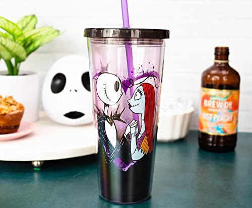 Disney The Nightmare Before Christmas 24-Ounce Carnival Cup With Reusable Straw and Leakproof Lid | Plastic Cold Cup For Boba Milk Tea Beverages, Home & Kitchen Essentials | Tim Burton Halloween Gifts