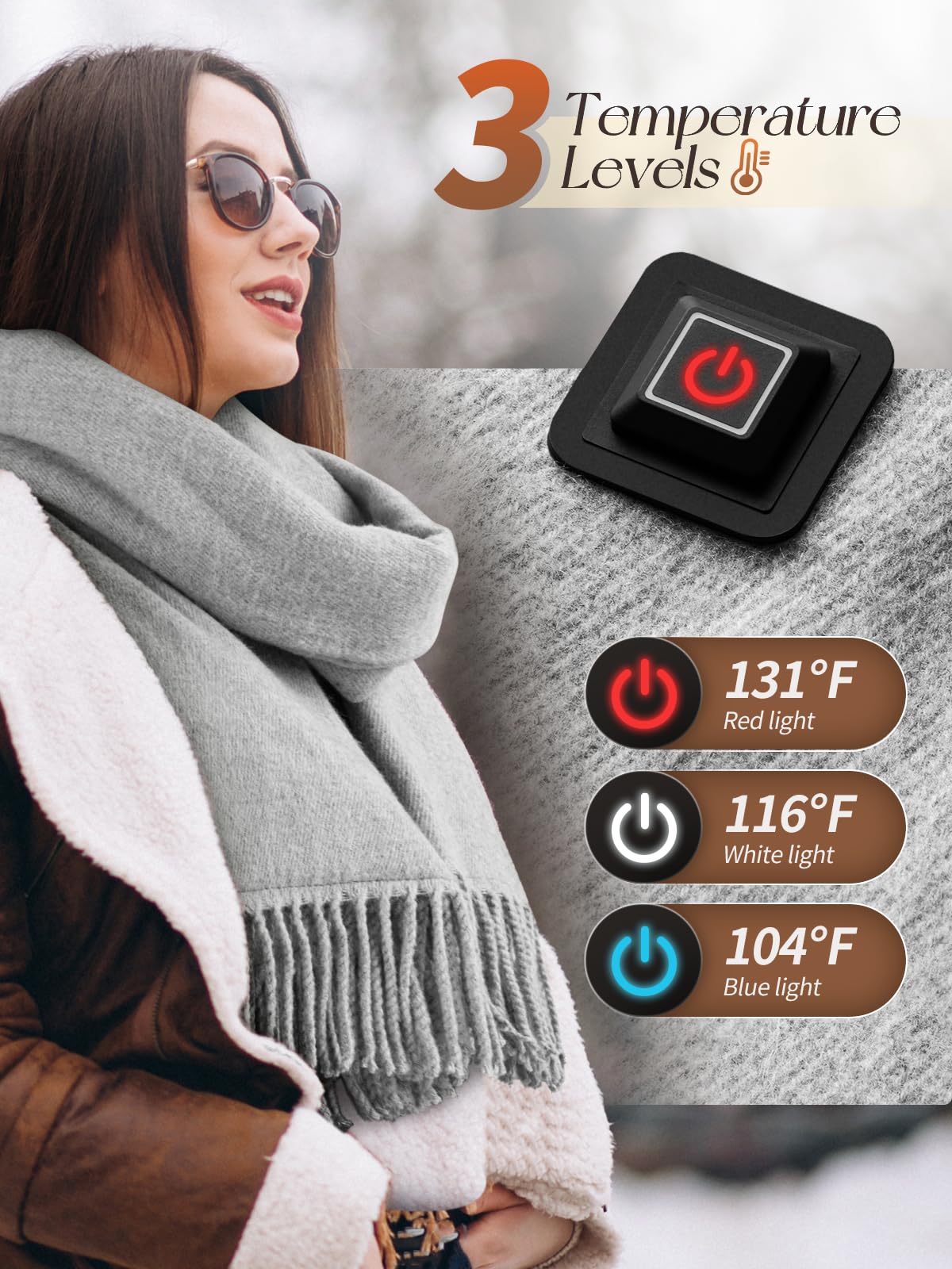 Eventek Heated Scarf for Men/Women with 5500mAh Battery, 3 Temperature Settings Battery Operated Heater for Winter