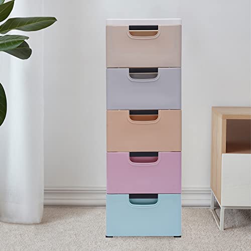 TFCFL Drawers Dresser Storage Cabinet with 5 Drawer Stackable Vertical Closet Drawers Dresser with Wheels Organizer Units for Bedroom Living Room