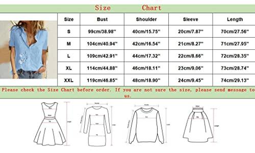 DUOWEI Ladies Cotton Linen Casual Loose Personality Printed Lapel Button Short Sleeve Black