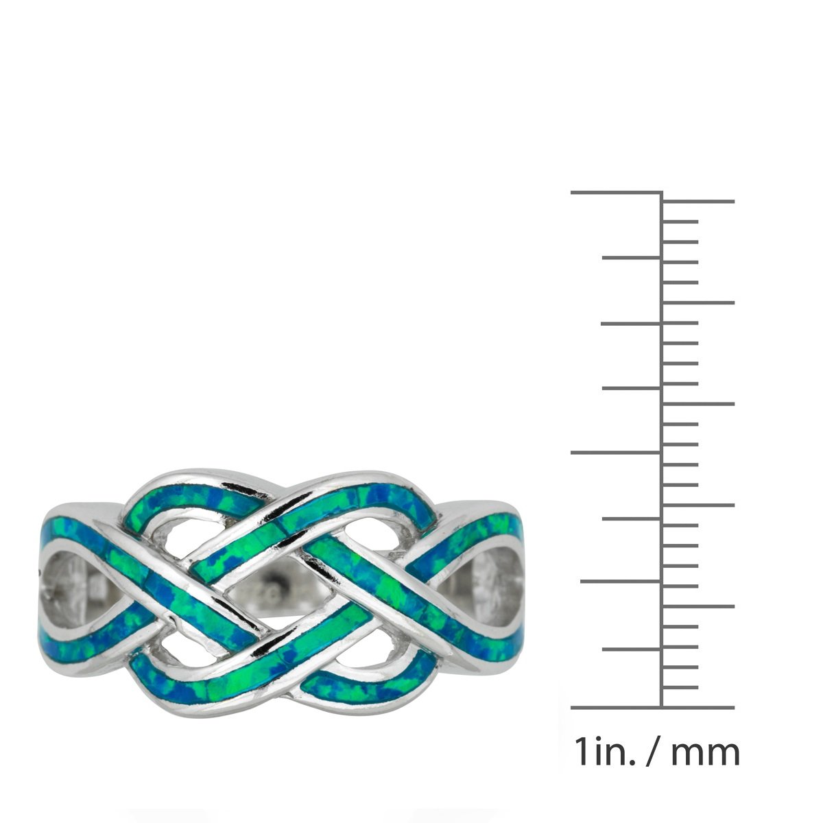 Created Blue Opal Interwoven Design Ring Sterling Silver Jewelry for Women or Teens-8