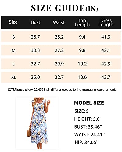 PRETTYGARDEN Women Summer Dresses 2023 Tie Strap Square Neck Smocked Ruffle Flowy Floral Print Boho Maxi Cocktail Dress(Floral White Blue,Large)