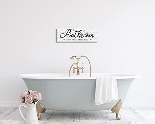 Kas Home Bathroom Sign Rustic Canvas Wall Art Funny Motto Prints Farmhouse Bathroom Decor Pictures with Solid Wood Frame for Home Toilet Hotel Bar (White - bathroom, 5.5 x 16.5 inch)