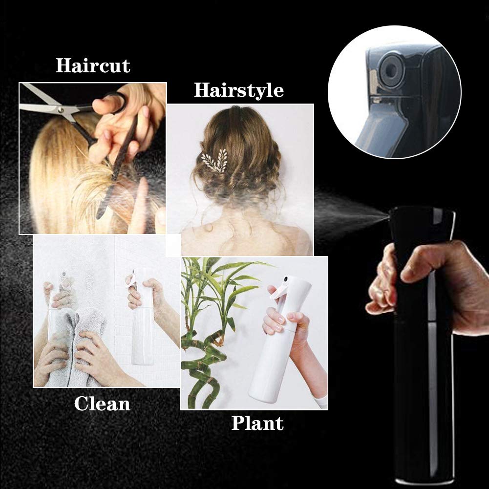 Cosywell Hair Spray Bottle Empty Plastic Trigger Spray Bottle Refillable Fine Mist Sprayer Bottle 2 Pack 10oz /300ml for Hair Styling, Cleaning, Garden Continuous Water Mister (1Black+White)
