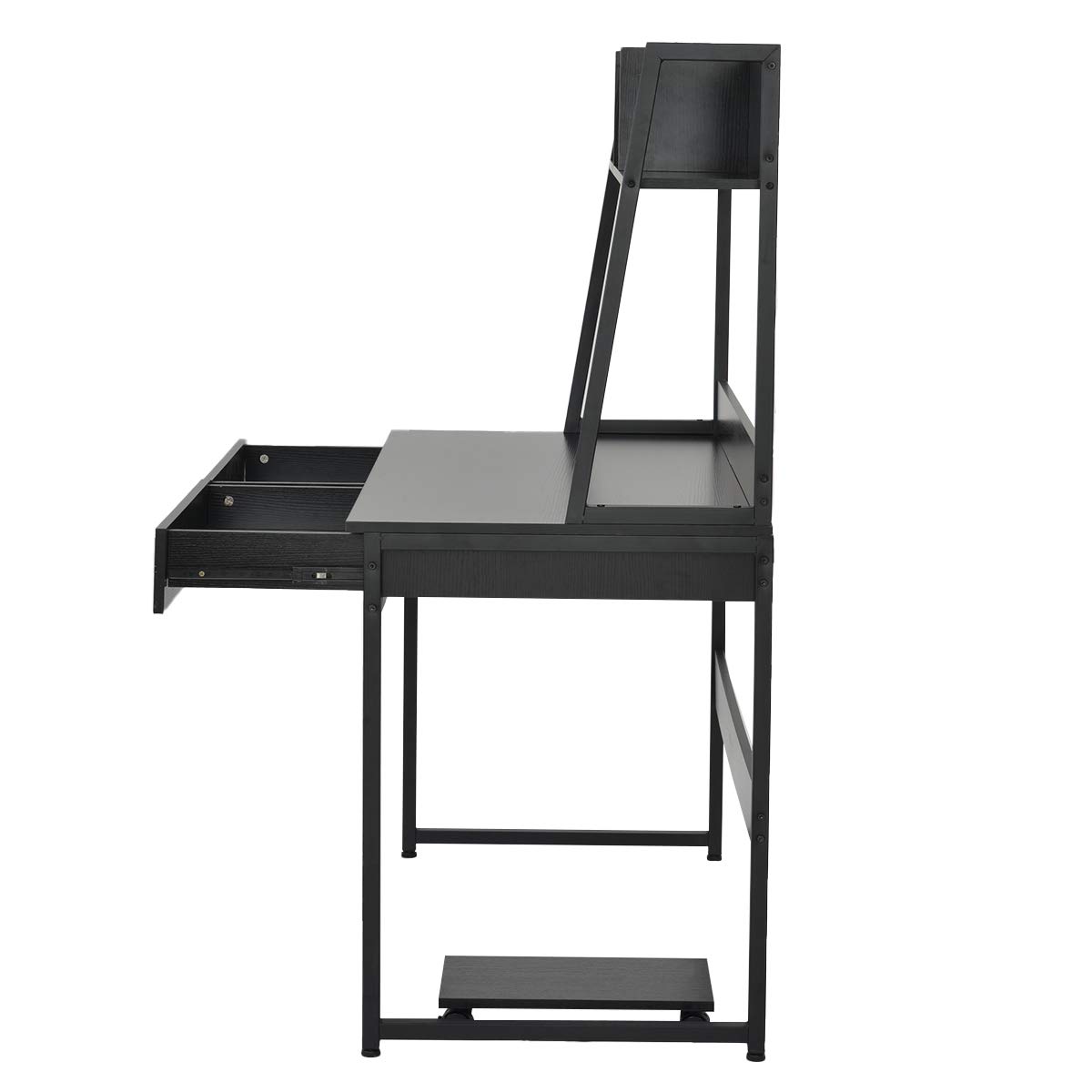 Computer Desk with Hutch and Bookshelf, Home Office Desk with Space Saving Design for Small Spaces (Black)