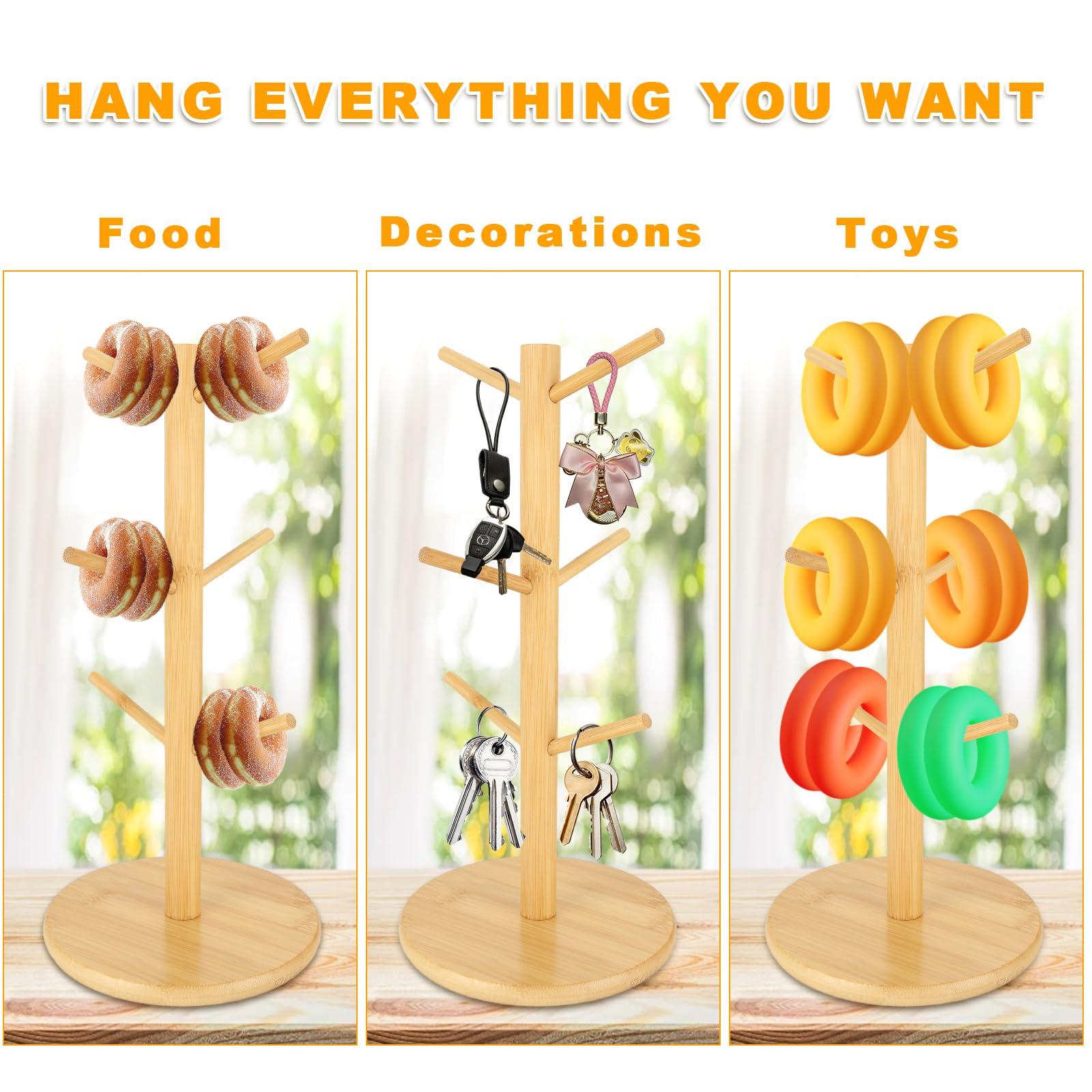 LDXDRU 2Pcs Mug Holder Tree, Bamboo Coffee Mug Holder, Coffee Mug Tree, Coffee Cup Holder with 6 Hooks Mug Stand for Countertop, Coffee Bar Accessories & Decor