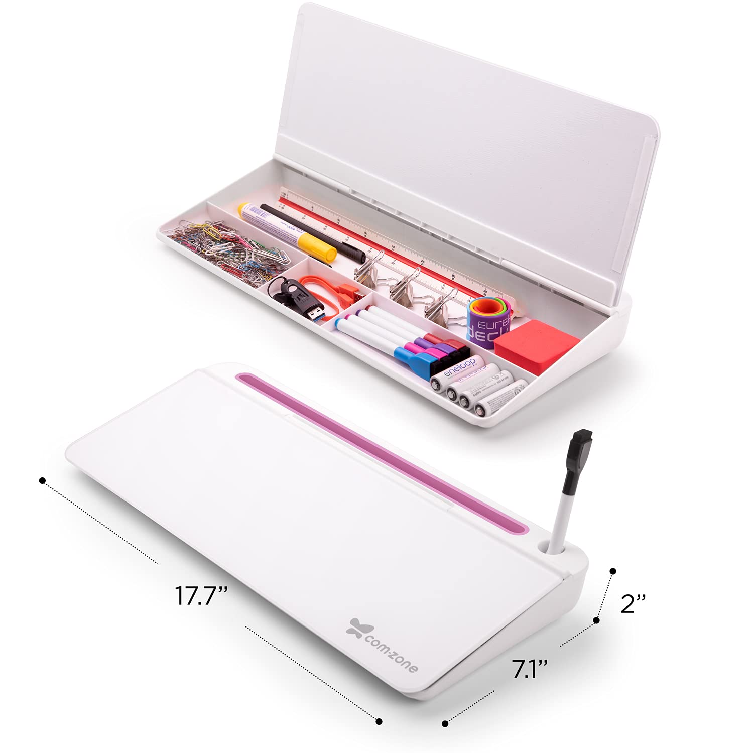 Com Zone Glass Desktop Whiteboard pad, 17.7β 8β, Small Dry Erase White Board, Computer Keyboard Stand, Tilt Surface for Comfortable Writing & Typing, Desk Organizer - Drawer for Storage Accessories