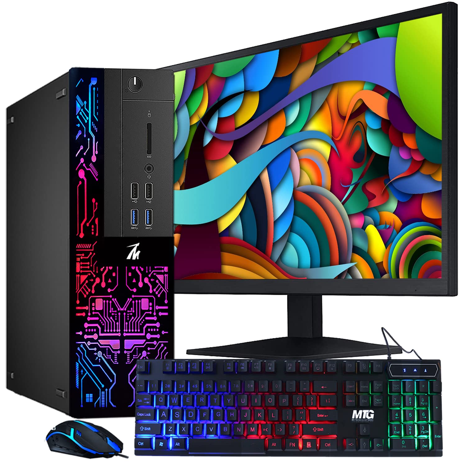 Computer Desktop PC, Intel Core i3-6100, TechMagnet Siwa 6, 8GB RAM, 240GB SSD (Fast Boot), 2TB HDD, RGB Keyboard Mouse, WiFi, 22 inch Monitor, Windows 10 Professional (Renewed)