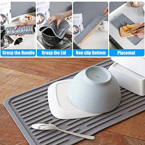 Silicone Dish Drying Mat 18βx8β, Heat Resistant Trivets for Kitchen Counter, Draining Mat, Sink Mat, Hot Pads for Multiple Usage (Light Grey)