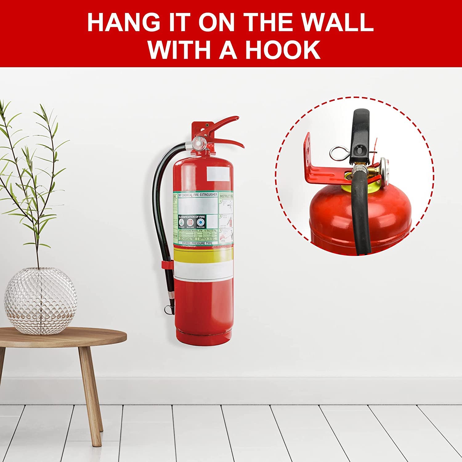 Fire Extinguisher Bracket, Fork Style Hanger for Fire Extinguishers Neck Under 1.1 inch, Wall Hook Bracket with Valve Body Slots, for 5lb-15lb Dry and Water Extinguishers (Red, 4 Pack)