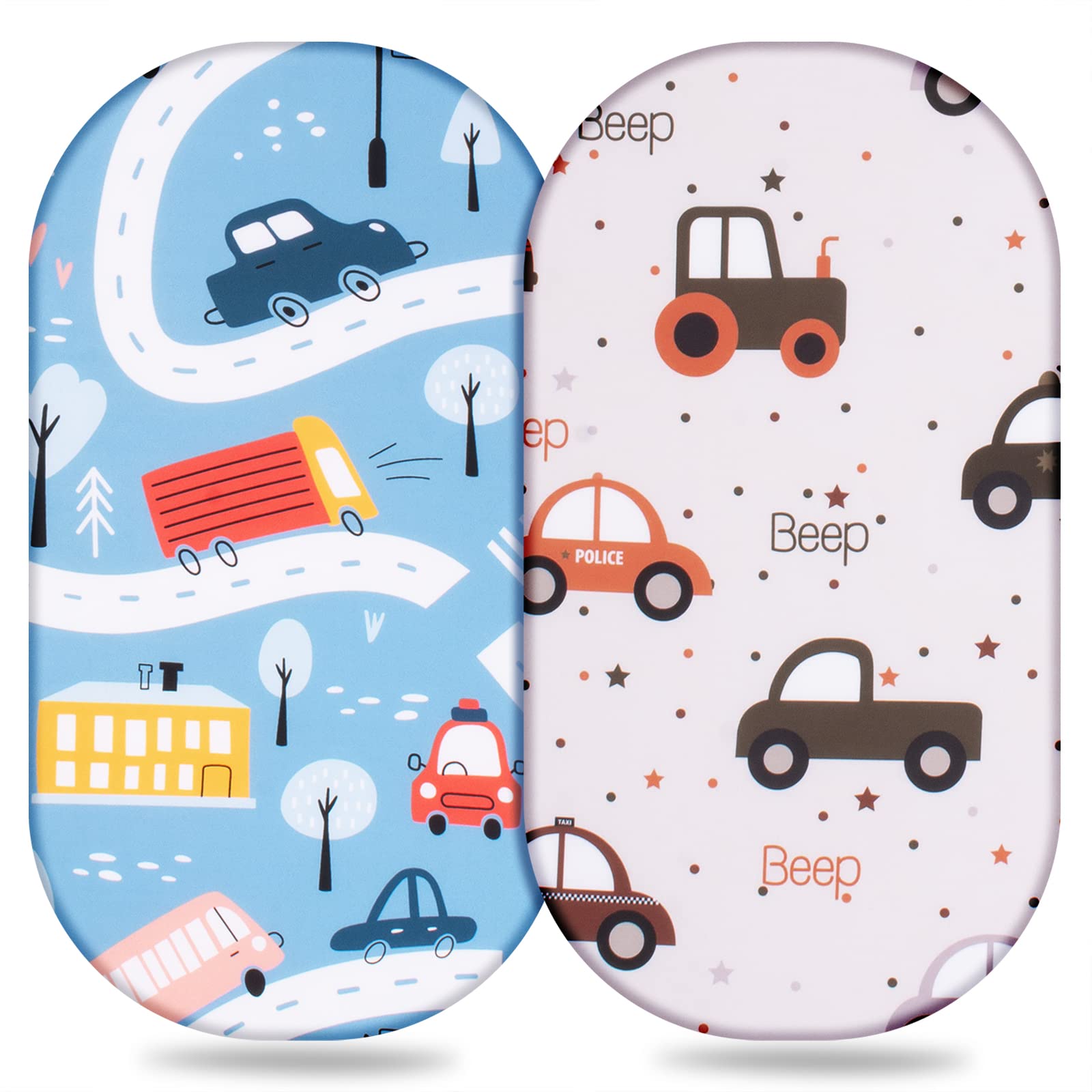GOPHRALOVE Bassinet Sheets for Baby Boys Toddler 2 Pack Soft Bassinet Fitted Sheets for Rectangle Oval Hourglass 32 x 16 Bassinet Mattress (Car)