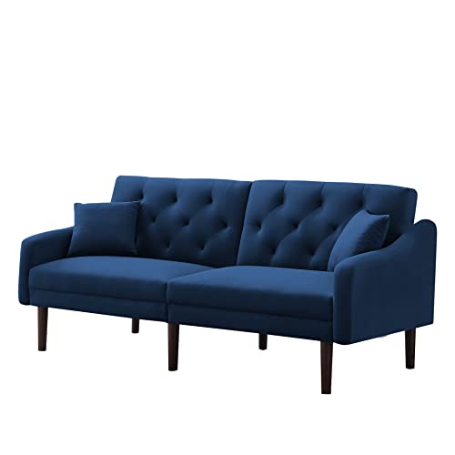 Eafurn Folding Convertible Sleeper Futon Sofa Bed, Comfy Velvet Tufted Recliner Loveseat Couch Guest Bed Sofacama with Reclining Backrest and Wooden Legs for Living Room Office