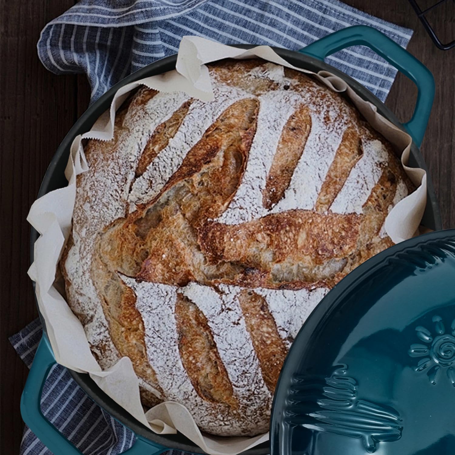Flavehc Bread Oven Cast Iron Bread Dutch Oven with Cloche Lid for Bread Baking Red Enameled Cast Iron Bread Oven with Dome Lid for Sourdough