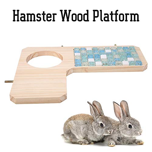 Ichiias Hamster Platform Double-Sided Wooden Rabbit Pedal Small Pet Crystal Stone Cooling Mat Pad, Chinchilla Cage Sturdy Standing and Jumping Wooden Board for Cage Rat Cage