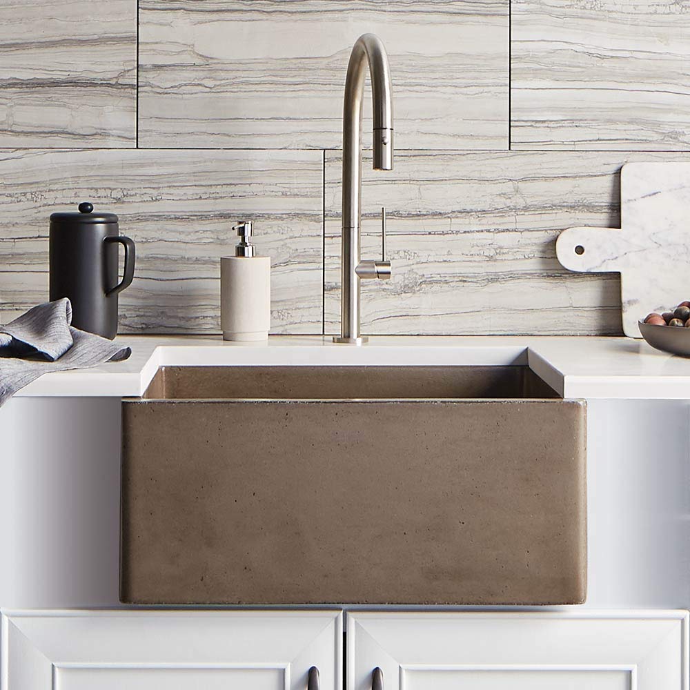 Native Trails NSK2418-E Farmhouse Apron-Front/Under mount Native Stone Kitchen Sink, 24" x 18", Earth