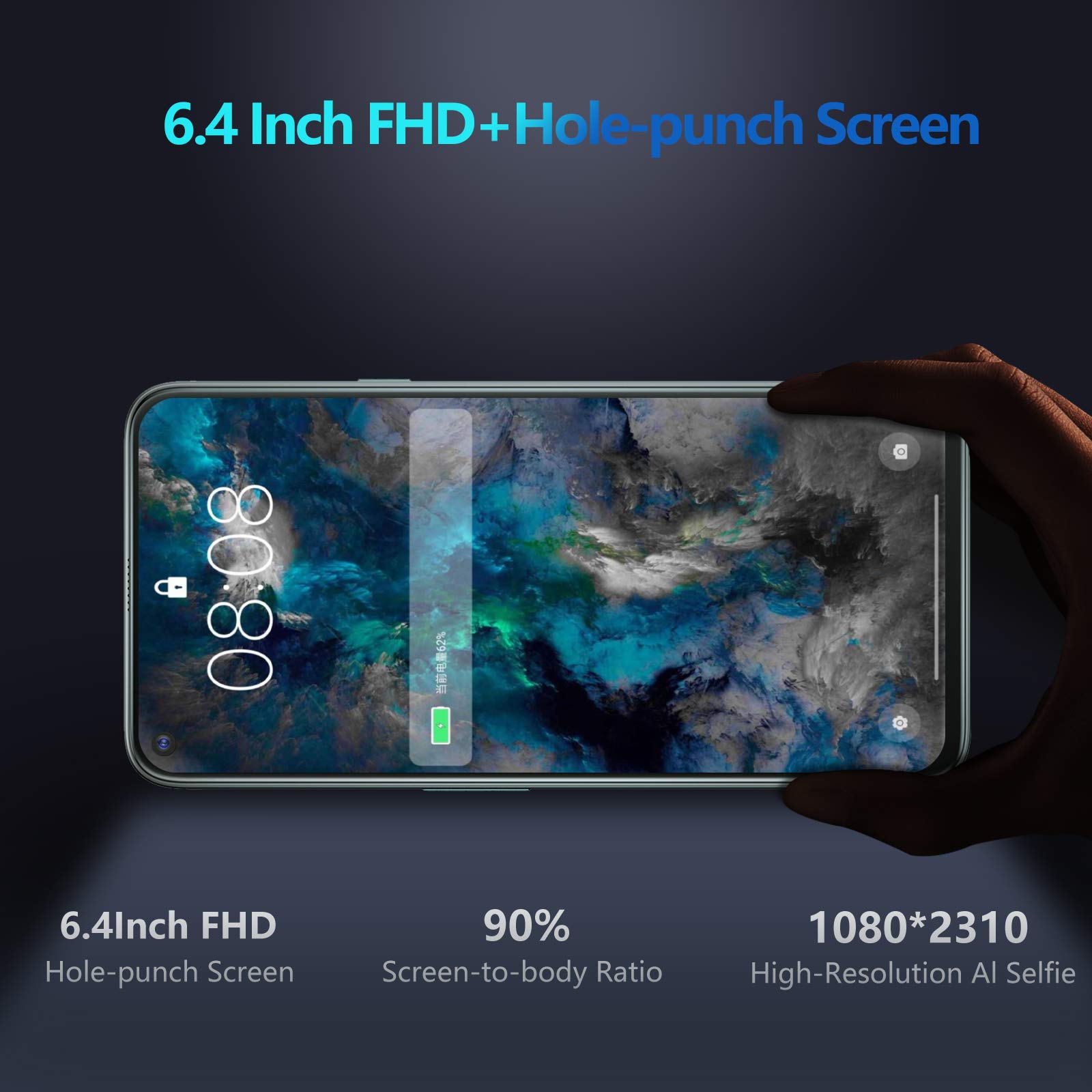 CUBOT Unlocked Android Phones, C30 8GB RAM/128GB 4G Dual SIM Unlocked Smartphone, 6.4" FHD+ Screen, 48MP Quad Camera, GSM International Version, Android 10, 4200mAh Battery, Matt Black