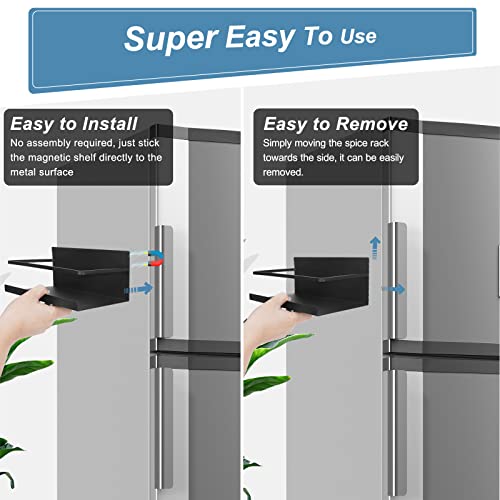 Jazzsthup Magnetic Spice Rack, 2 Pack Magnetic Spice Rack for Refrigerator, Strong Magnetic Shelf with Removable Hooks, Magnetic fridge organizer for Holding Jars, Perfect Space Saving stove shelf