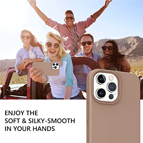 GUAGUA Compatible with iPhone 13 Pro Max Case 6.7 Inch Liquid Silicone Soft Gel Rubber Slim Microfiber Lining Cushion Texture Cover Shockproof Protective Phone Case for iPhone 13 Pro Max Khaki