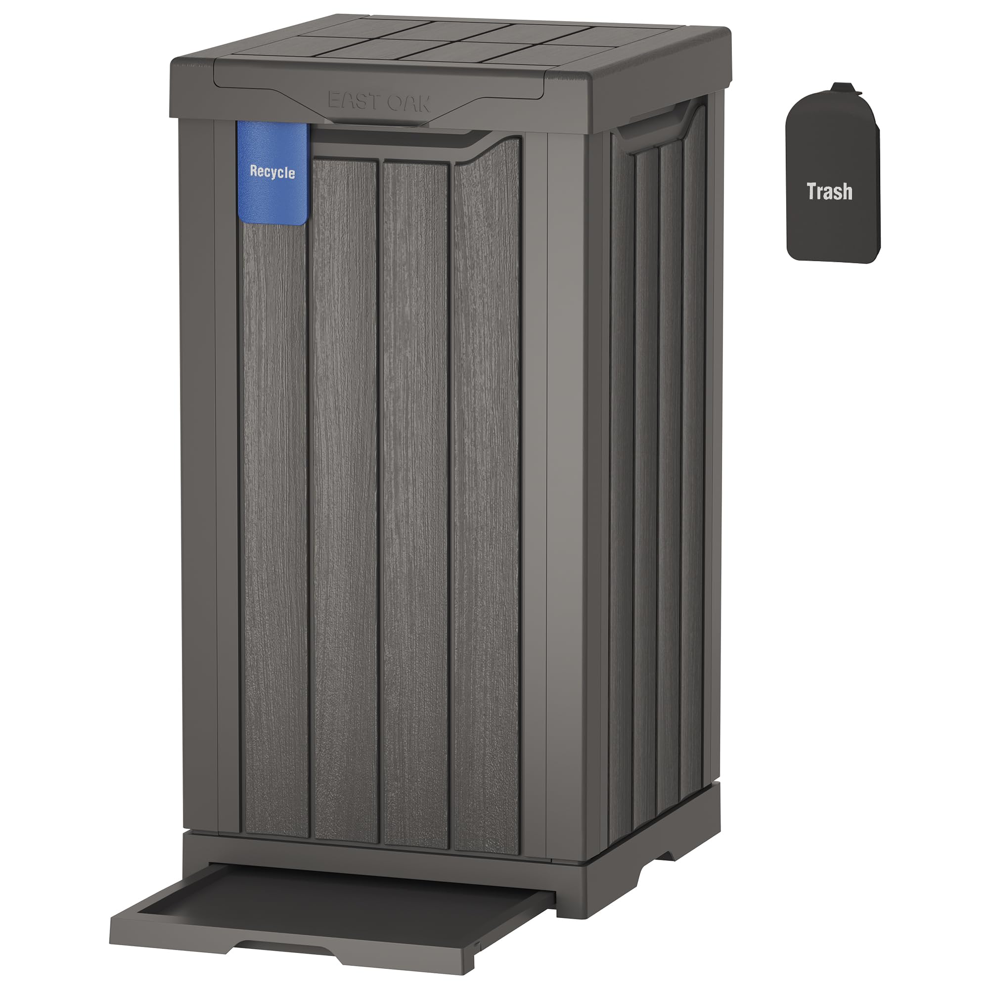EAST OAK 31 Gallon Outdoor Trash Can, Waterproof Resin Garbage Can with Garbage Sorting Boards, Lid and Drip Tray, Outdoor Waste Bin for Patio, Kitchen, Backyard, Deck, Gray