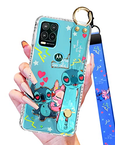 Trendy Fun Stitc for Motorola G Stylus 5G 2021 Case with Wrist Strap for Girls Women Girly Cute Cartoon Character Wristband Lanyard Aesthetic Kawaii Phone Cases Cover for Motorola G Stylus 5G 2021