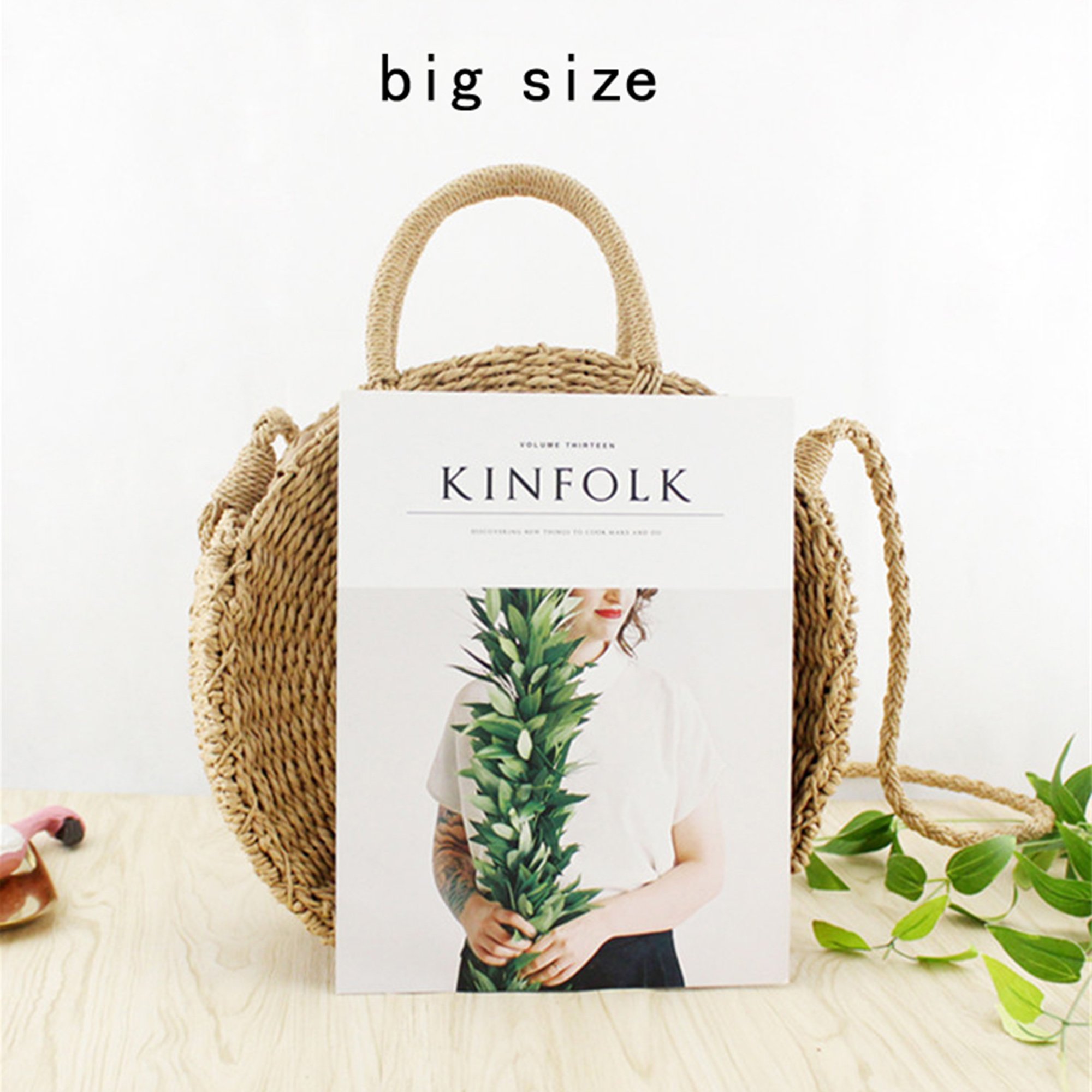 Women Straw Summer Beach Bag Handwoven Round Rattan Bag Cross Body Bag Shoulder Messenger Satchel (beige)