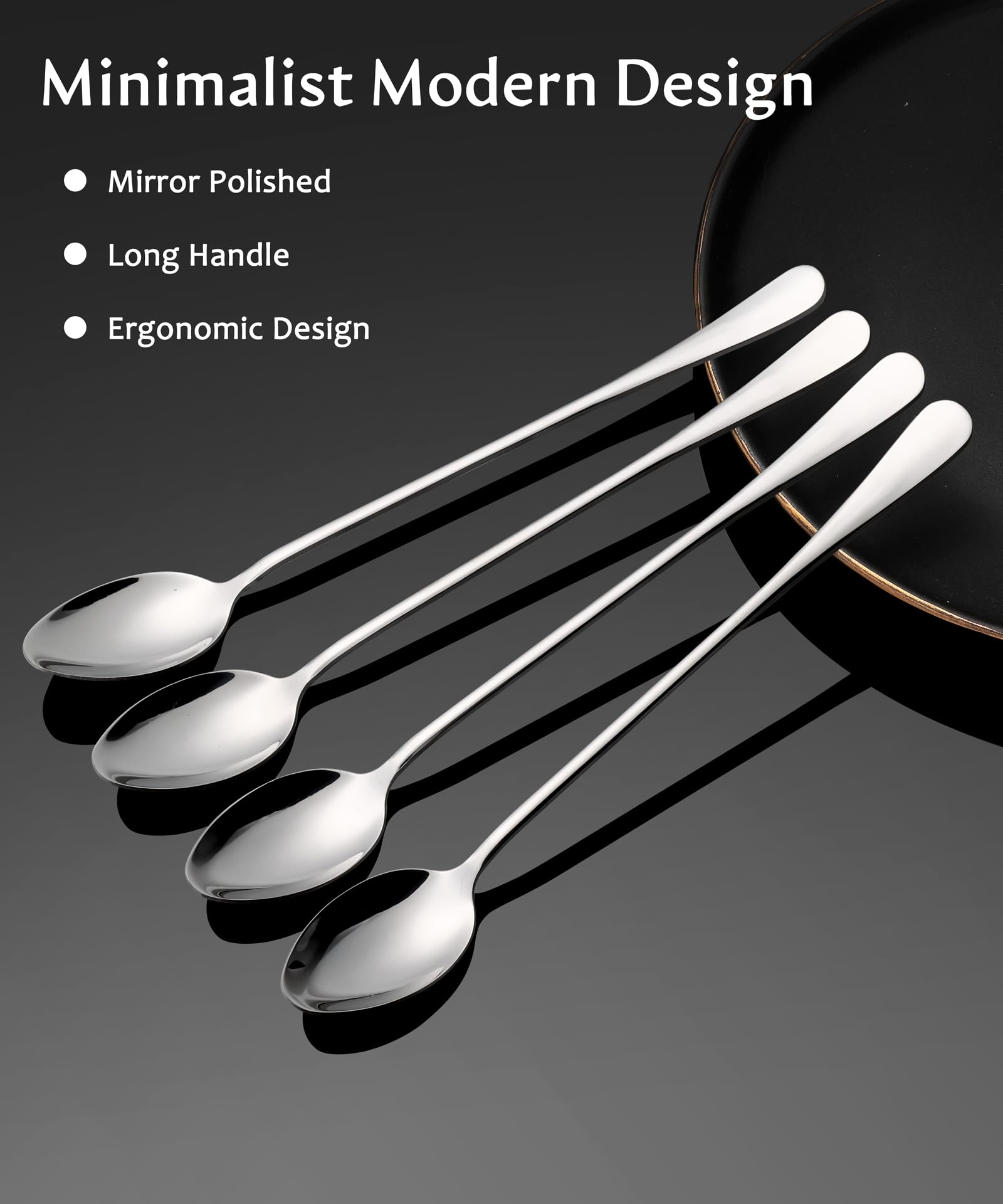 Lovingly Yours 7.5-Inch Long Handle Ice Tea Spoons, Ice Cream Spoons, Coffee Spoons, Long Spoons for Stirring, Stainless Steel Spoons for Dessert, Sundae, Shakes