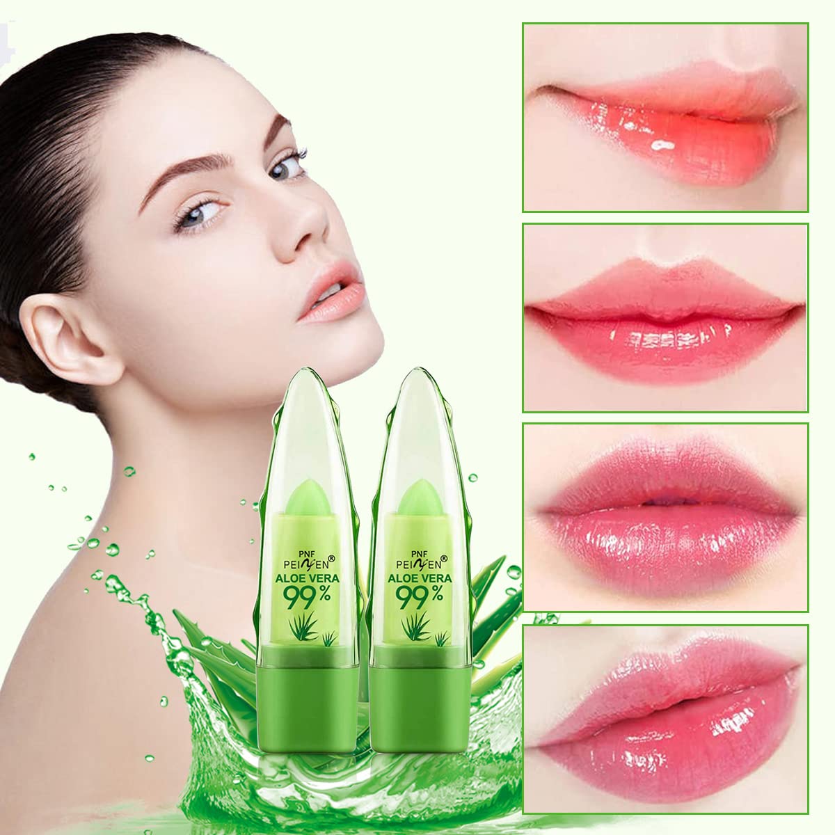 firstfly 2 Pack Aloe Vera Color Changing Lipstick,Long Lasting Lip Care Nutritious Plumper Lip Balm Moisturizer Magic Temperature Color Change Lip Gloss Lip Makeup
