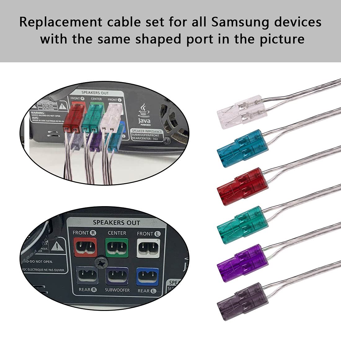 Replacement Speaker Wires for Samsung AH81-02177B HT-C5200 HT-C5500 HT-C5530W HT-C5550W HT-C5900 HT-C6600 HT-C6730W HT-D5100K HT-D550 HT-D553 HT-D555 HT-D5300 HT-E3500 HT-F4500 Home Theater System